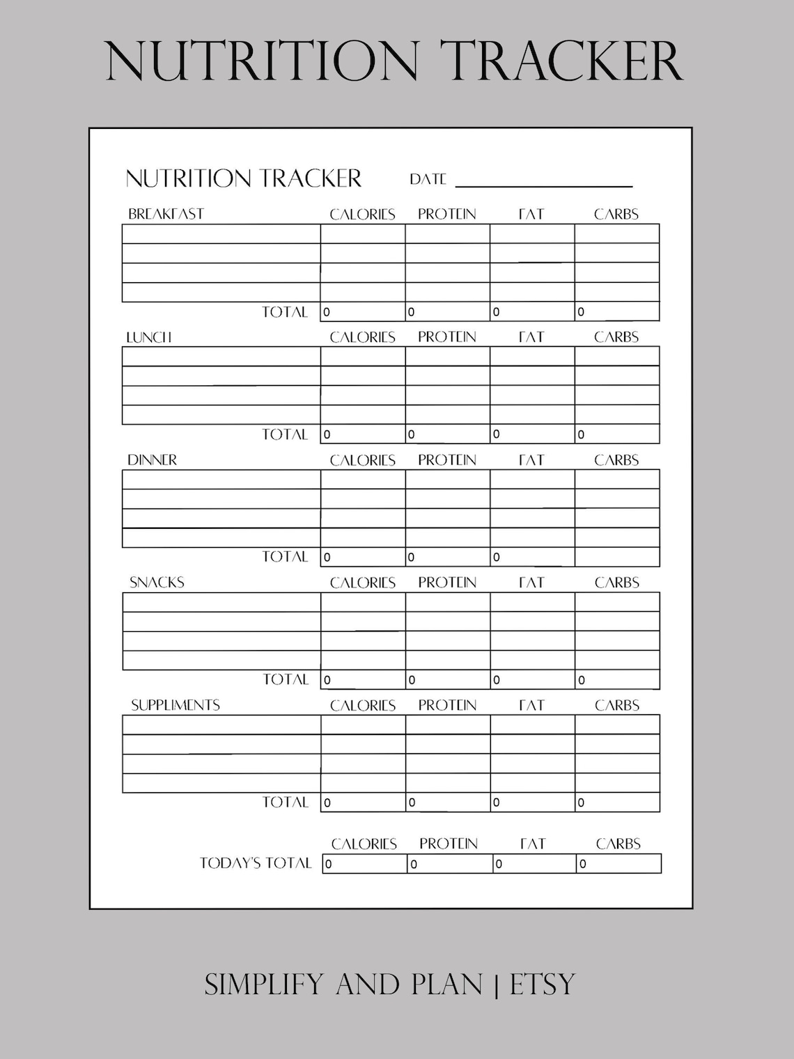 Nutrition Tracker, Printable, Diet Planner, Daily Calorie, Protein, Fat ...