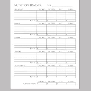 Nutrition Tracker, Printable, Diet Planner, Daily Calorie, Protein, Fat ...