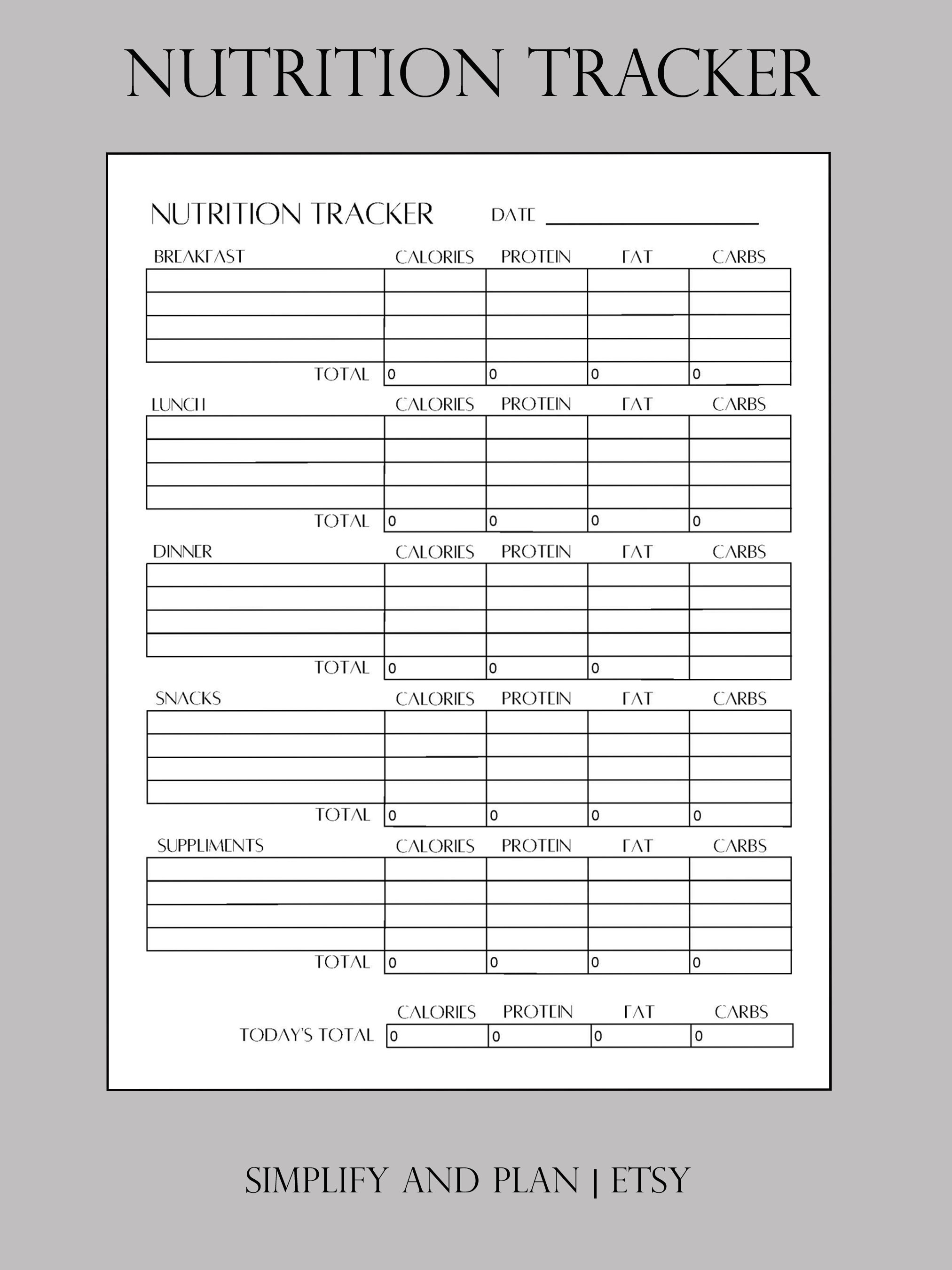 Nutrition Tracker, Printable, Diet Planner, Daily Calorie, Protein, Fat ...