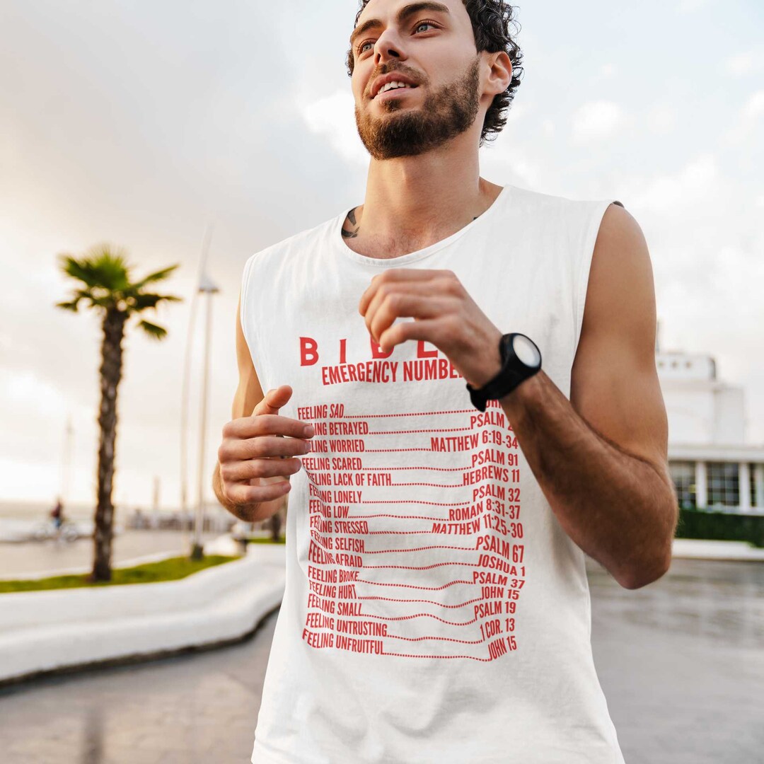Emergency Bible Numbers Christian T-shirt - Sleeveless Red |religious ...