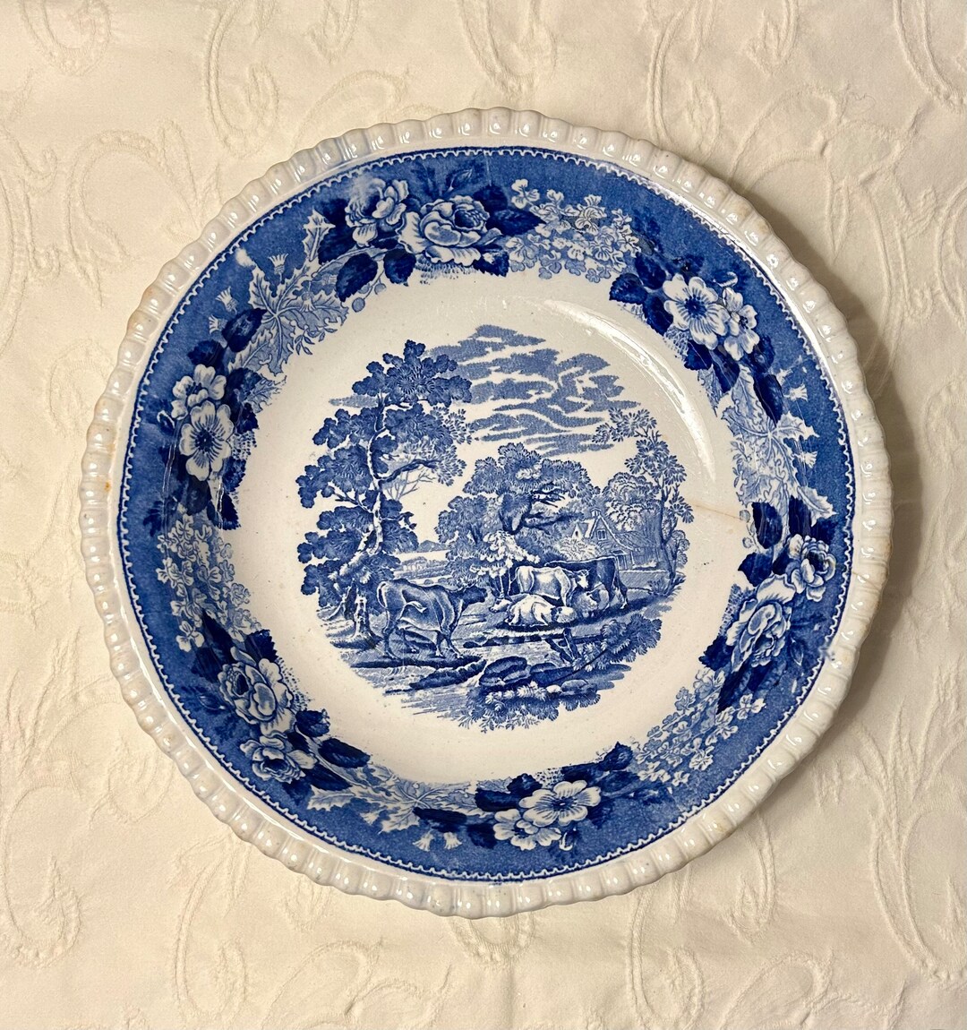Antique Adams Blue & White Cattle Scenery Soup Bowl - Etsy