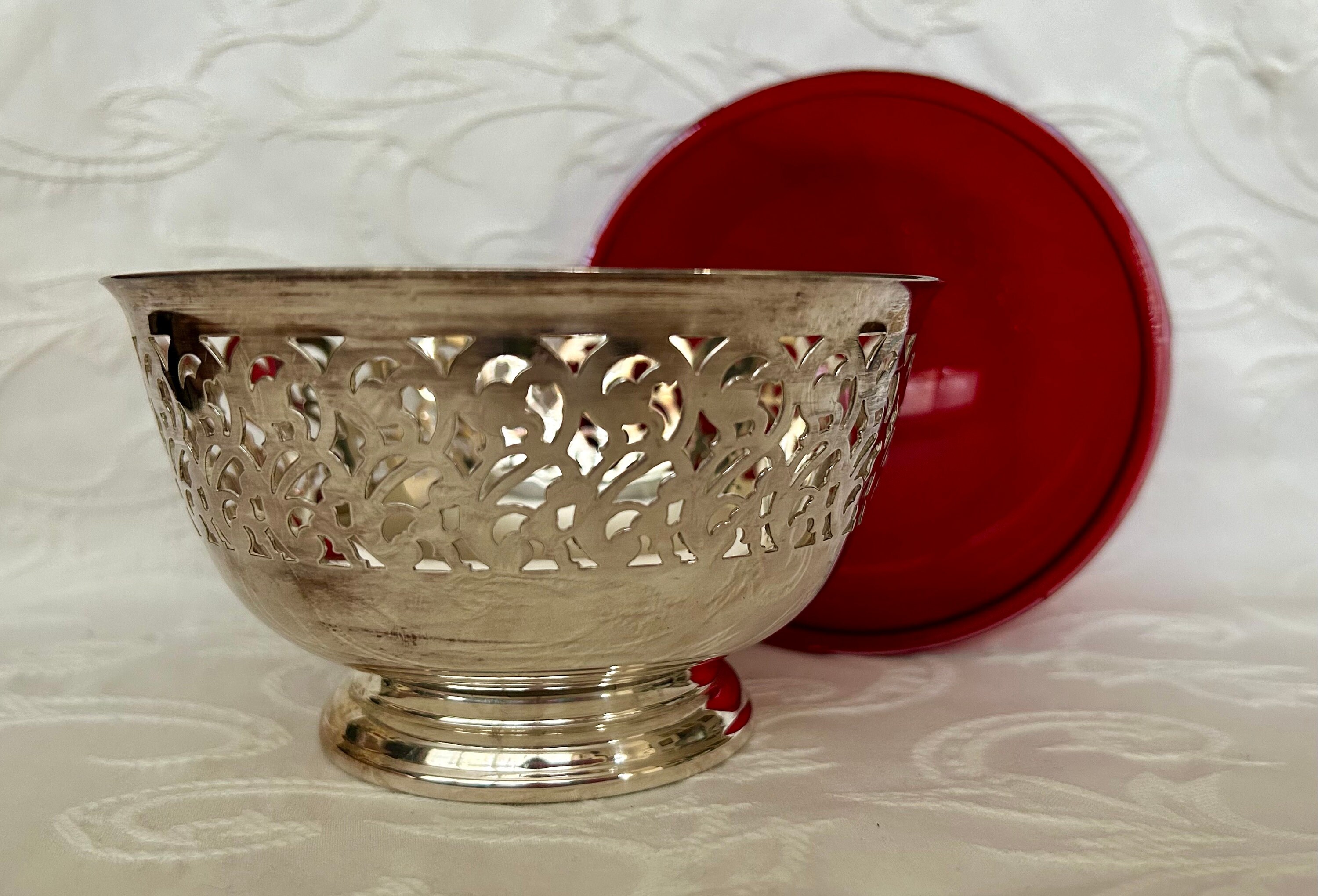 Vintage Silver Plated Bowl Floral Lattice Design - Etsy