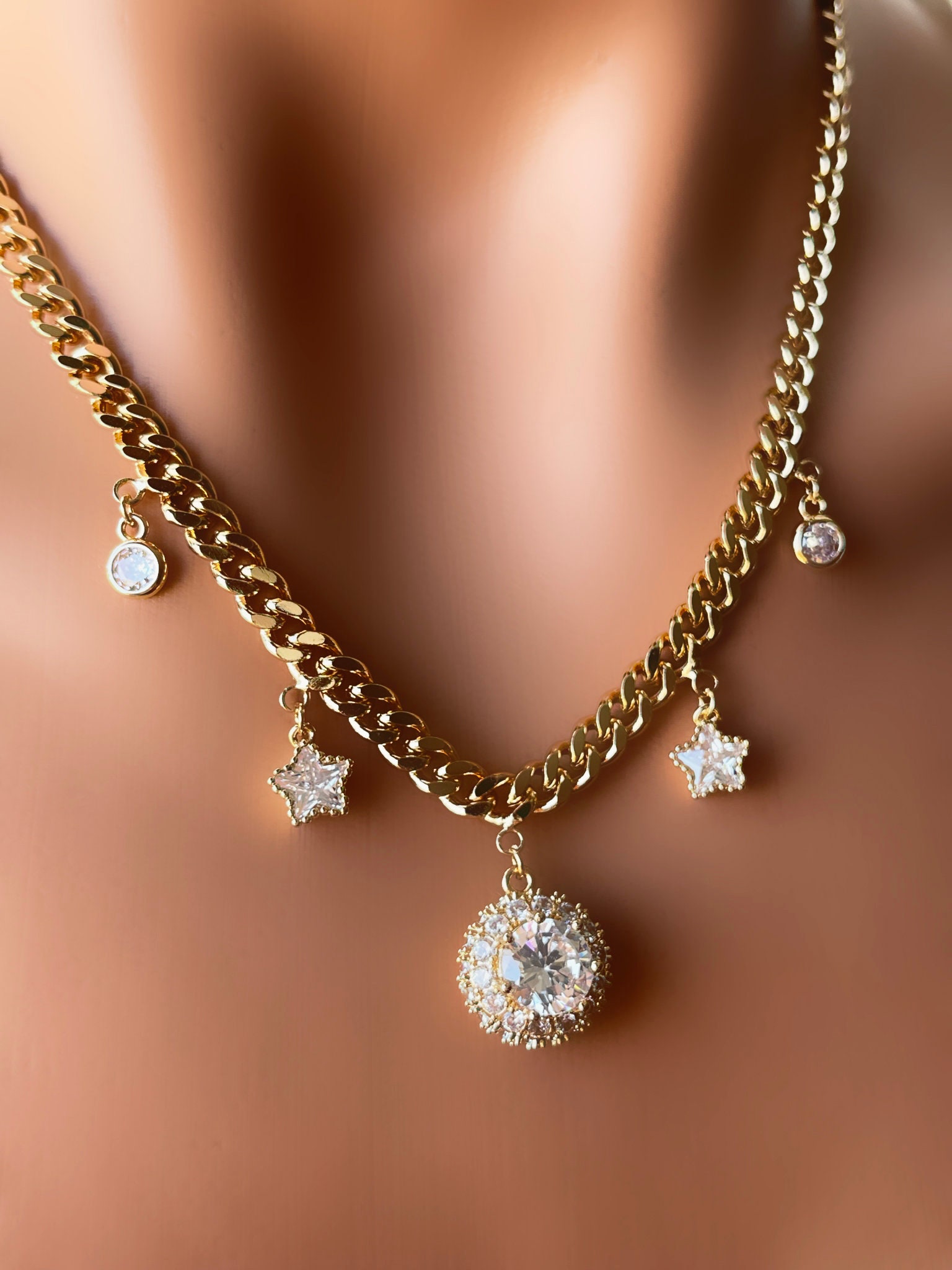 Gold Chain Necklace Set, Gold Layered Necklace, Cubic Zircon Pendant ...