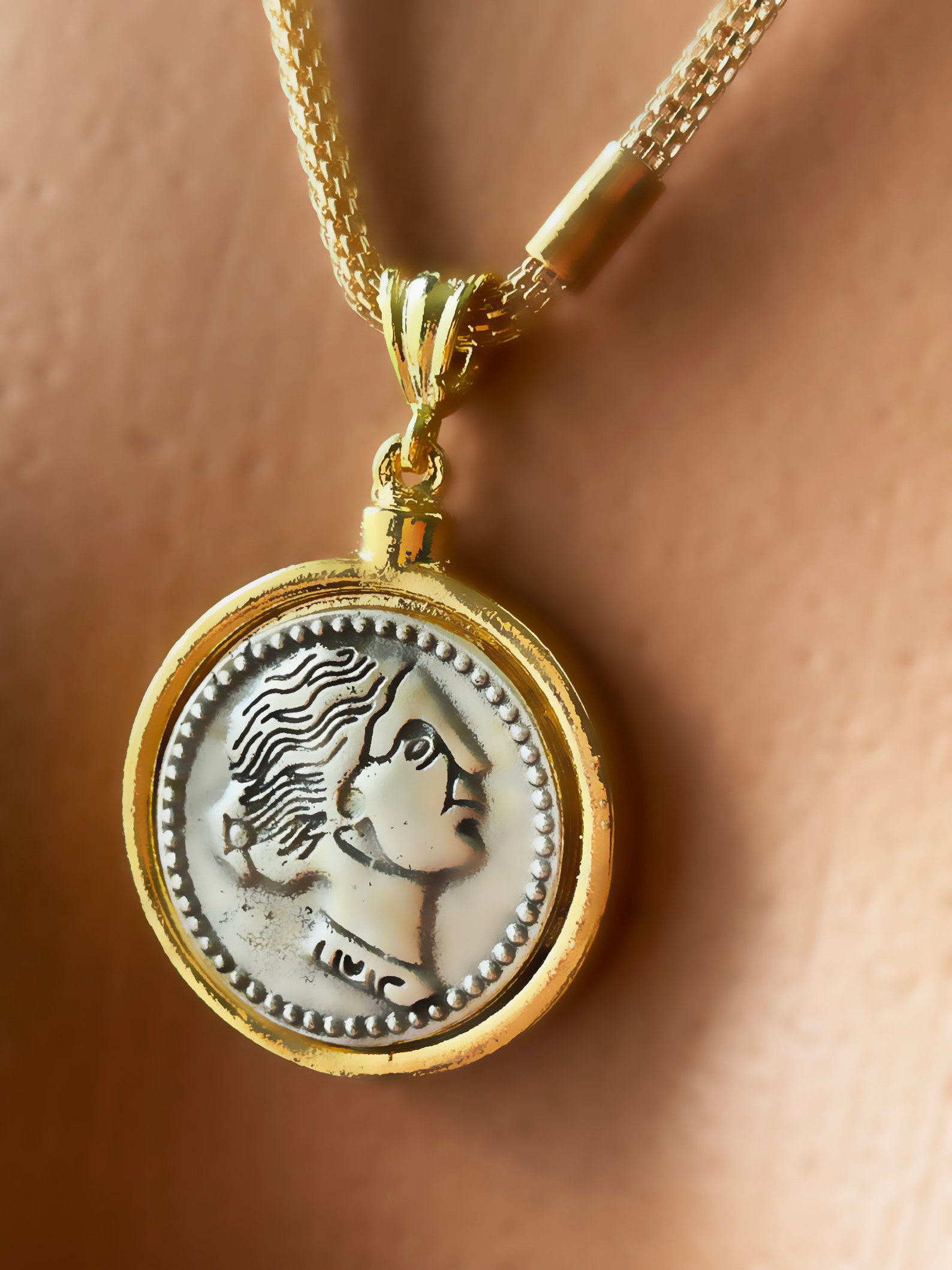 Two Faced Gold Plated Byzantine Coin Medallion Chain Necklace Jewelry ...