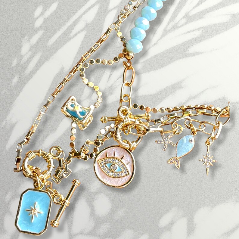 Bohemian Light Blue Evil Eye Layered Gold Plated Chain Charm - Etsy