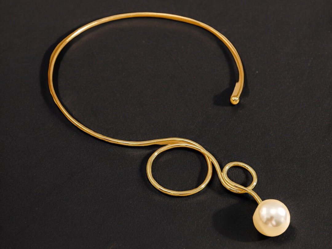 Handmade Gold Open Choker Necklace, Fashion Necklace, Pearl Collar ...