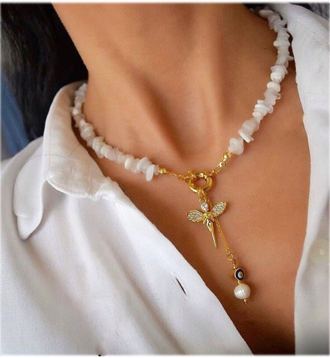 Handmade Evil Eye Necklace, 18k Gold Plated Toggle Chain Necklace ...