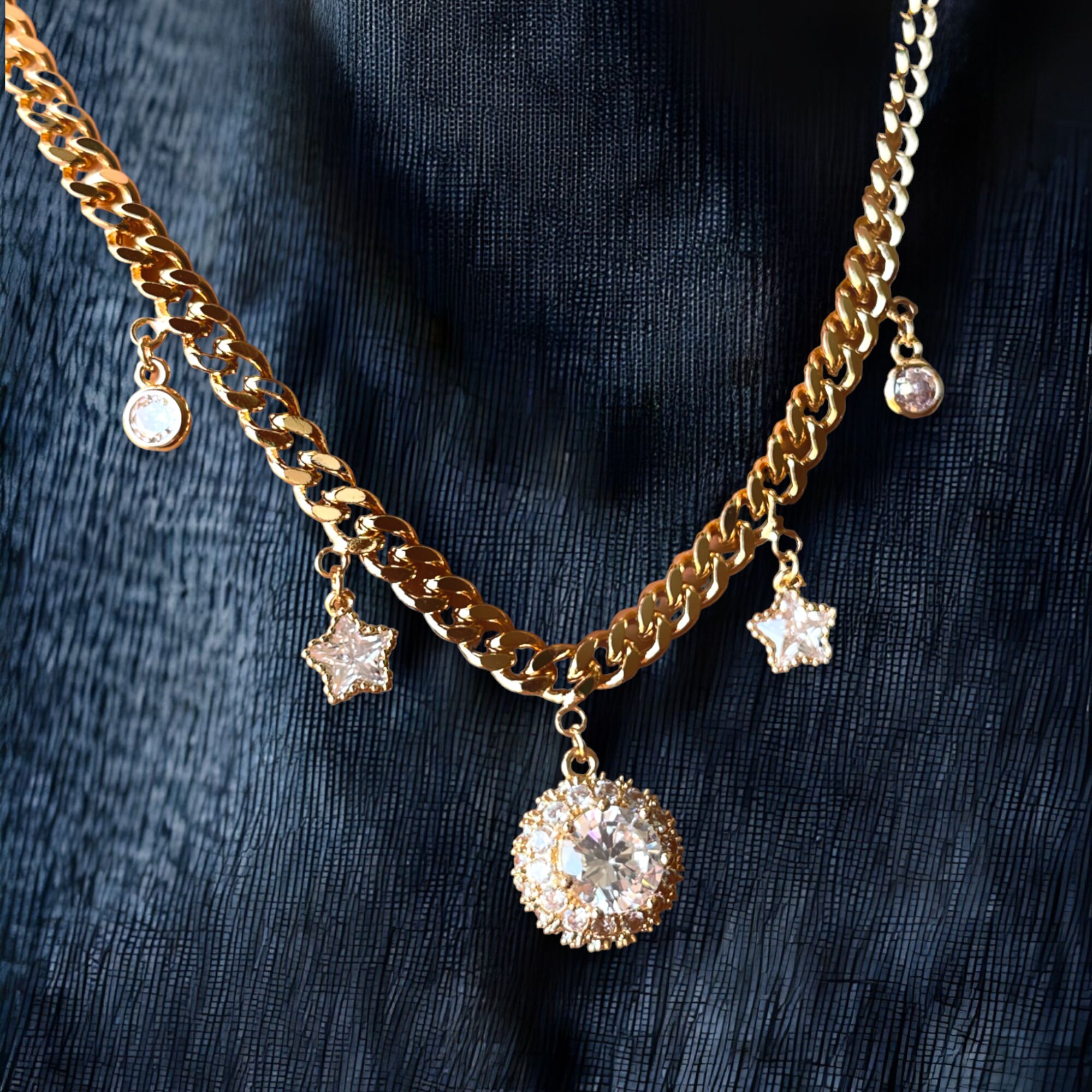 Gold Chain Necklace Set, Gold Layered Necklace, Cubic Zircon Pendant ...