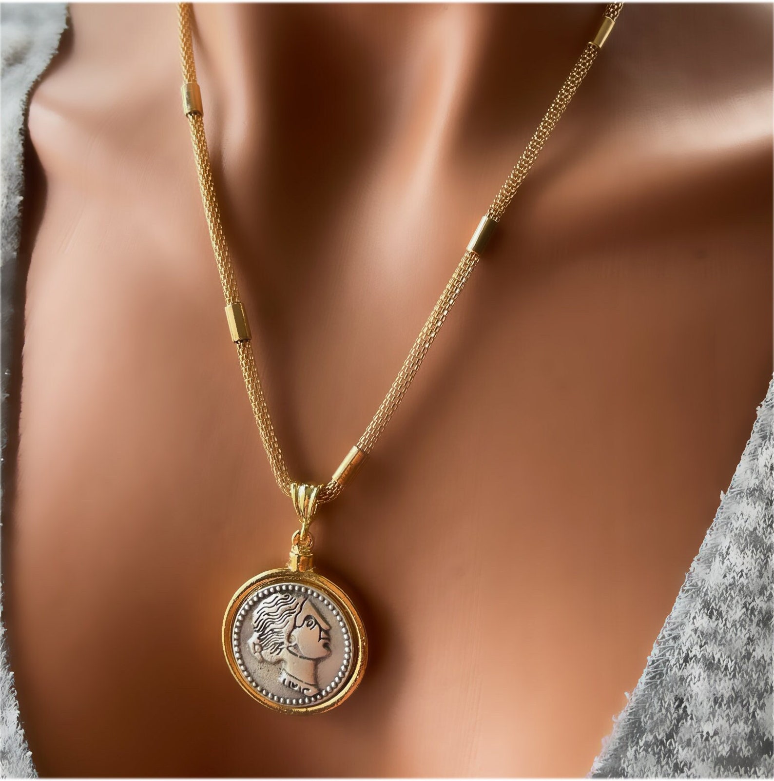 Two Faced Gold Plated Byzantine Coin Medallion Chain Necklace Jewelry ...