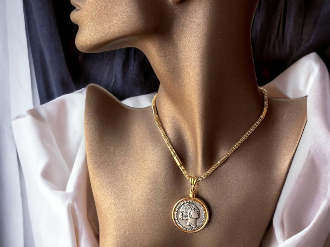 Two Faced Gold Plated Byzantine Coin Medallion Chain Necklace Jewelry ...