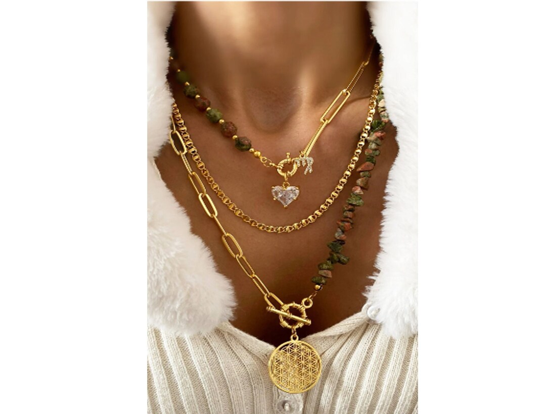 Gold Layered Necklace, 18K Gold Plated Layering Chain Necklace Set ...