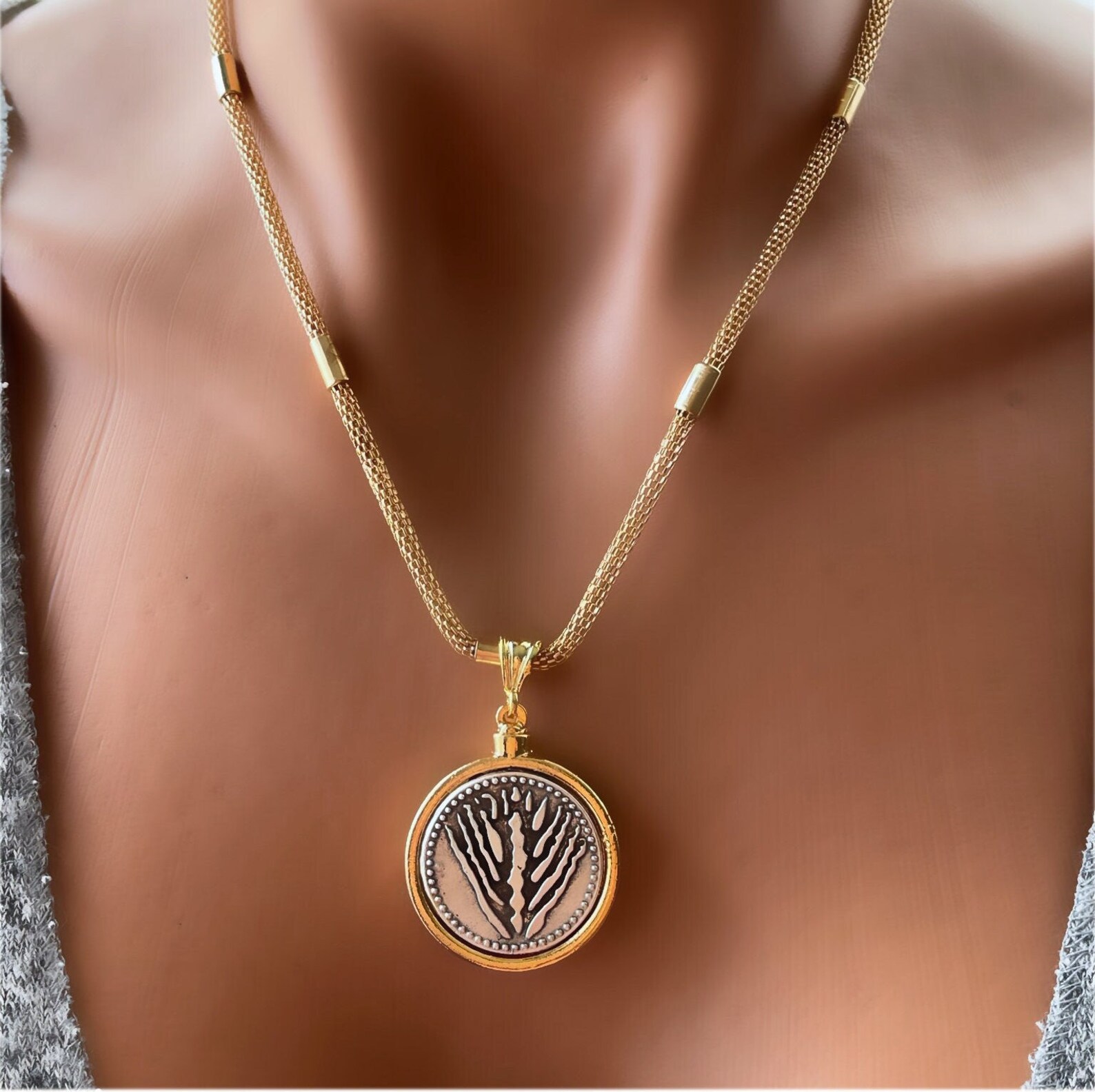 Two Faced Gold Plated Byzantine Coin Medallion Chain Necklace Jewelry ...