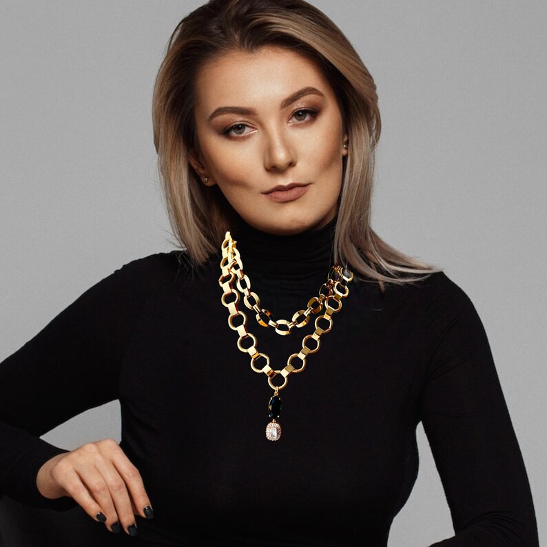 Gold Layered Necklace, Chunky Thick Chain Jewelry, Gold Plated Layer ...