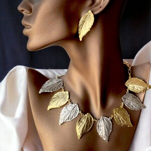Handmade Gold Plated Leaf Necklace Earrings Set, Gold Statement, Modern ...