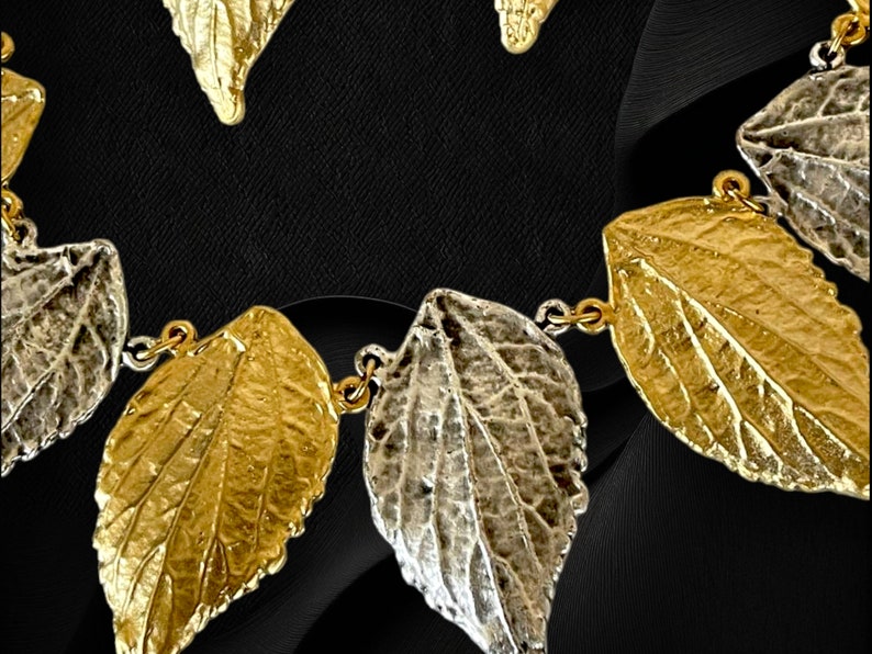 Handmade Gold Plated Leaf Necklace Earrings Set, Gold Statement, Modern ...