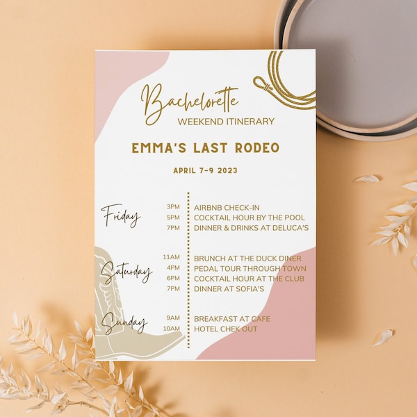Bachelorette template itinerary last rodeo - Etsy.de