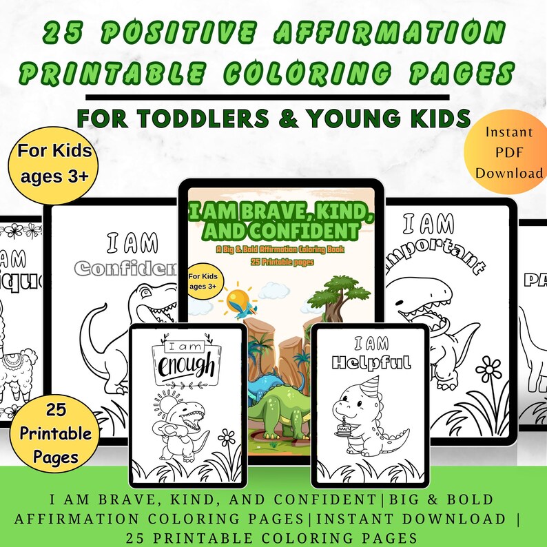 25 Positive Affirmation Printable Dinosaur Coloring Pages for Toddlers ...
