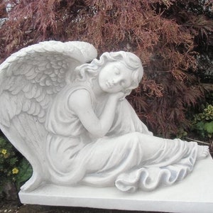 Concrete Angel Leaning on Base With Foot Out Statue Massive Sitting ...