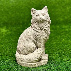 Realistic Sitting Cat Statue Concrete Garden Kitty Figurine Home Animal ...