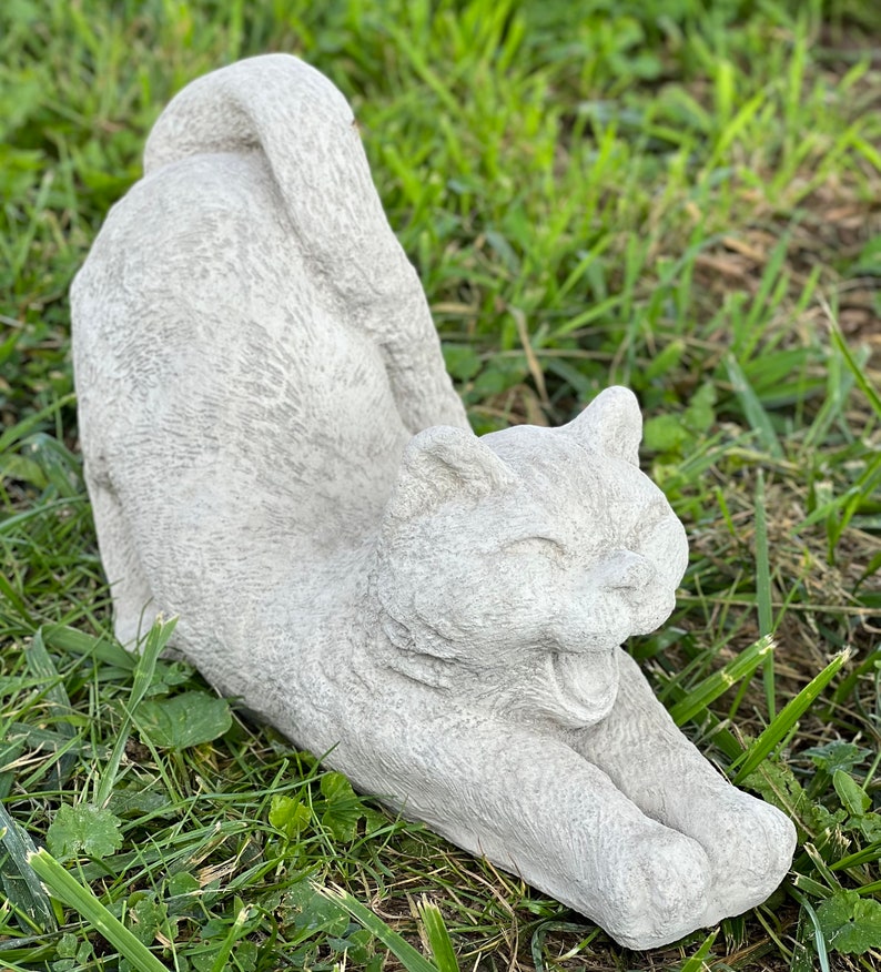 Stretching Cat Statue Concrete Cat Memorial Figurine Gift Fot - Etsy
