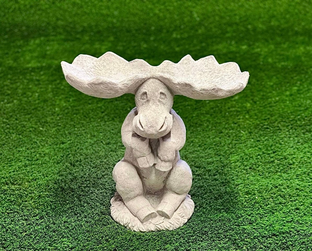 Concrete Sitting Moose Statue Outdoor Elk Bird Bath Figure Massive ...