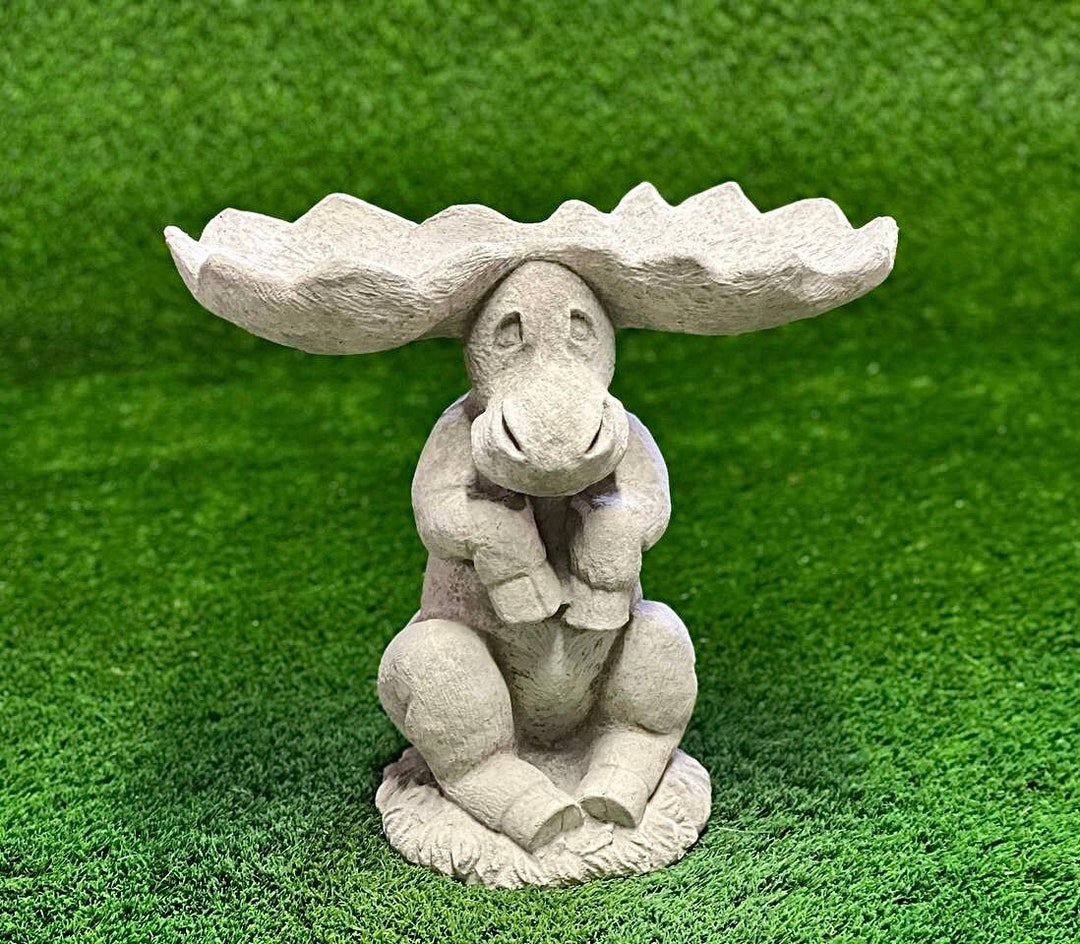 Concrete Sitting Moose Statue Outdoor Elk Bird Bath Figure - Etsy
