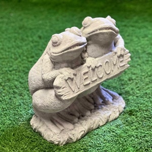Concrete Twins Frogs With Welcome Sign Statue Detailed Two - Etsy