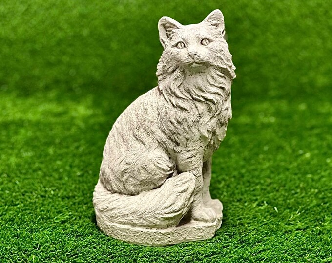 Realistic Sitting Cat Statue Concrete Garden Kitty Figurine Home Animal ...