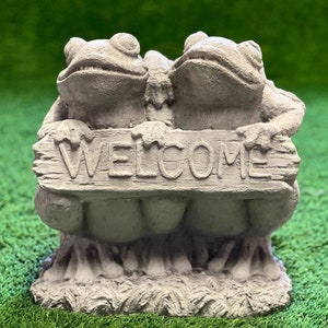 Concrete Twins Frogs With Welcome Sign Statue Detailed Two - Etsy
