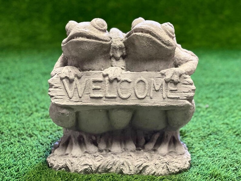 Concrete Twins Frogs With Welcome Sign Statue Detailed Two - Etsy