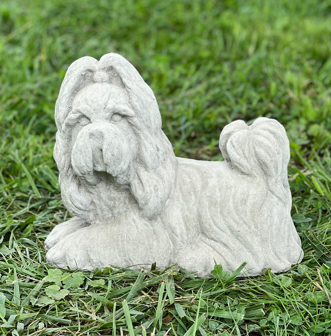 Laying Shih Tzu Dog Statue Shih Tzu Dog Concrete Figurine Shih Tzu Pet ...