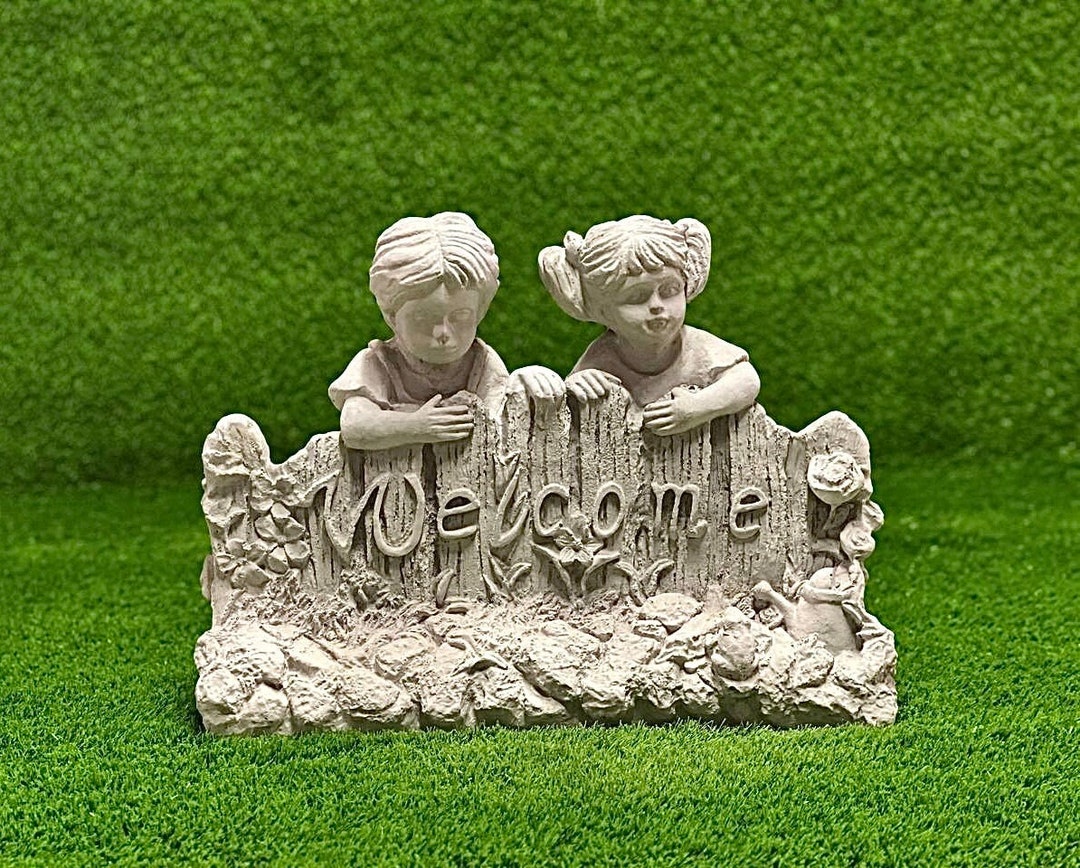 Concrete Welcome Stone Decorated With Kids Creative Welcome Statue ...