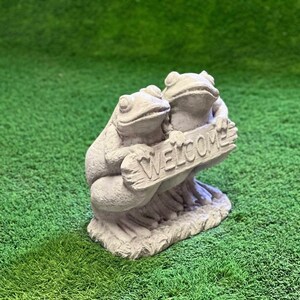 Concrete Twins Frogs With Welcome Sign Statue Detailed Two - Etsy