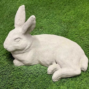 Laying Rabbit Split Ears Statue Concrete Rabbit Figurine Laying Massive ...