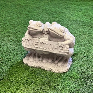 Concrete Twins Frogs With Welcome Sign Statue Detailed Two - Etsy