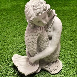 Concrete Sitting Mermaid Statue Detailed Curled up Mermaid Figurine ...