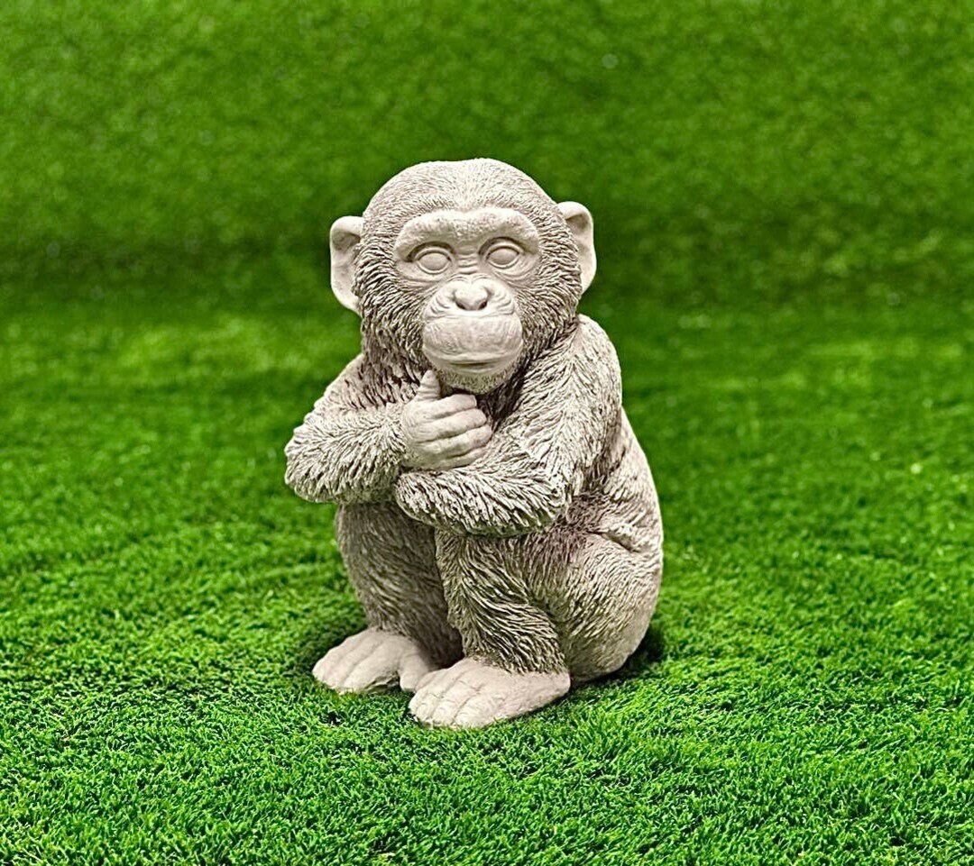 Sitting Monkey Statue Concrete Chimpanzee Monkey Figurine Wild Tropical ...