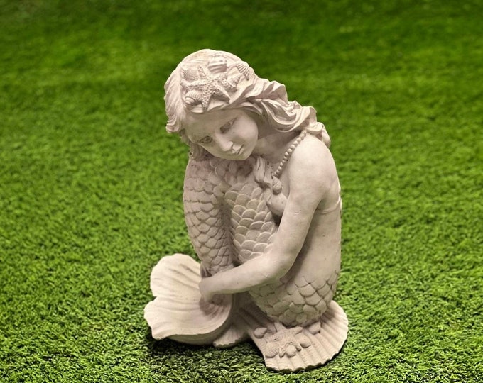 Concrete Sitting Mermaid Statue Detailed Curled up Mermaid Figurine ...