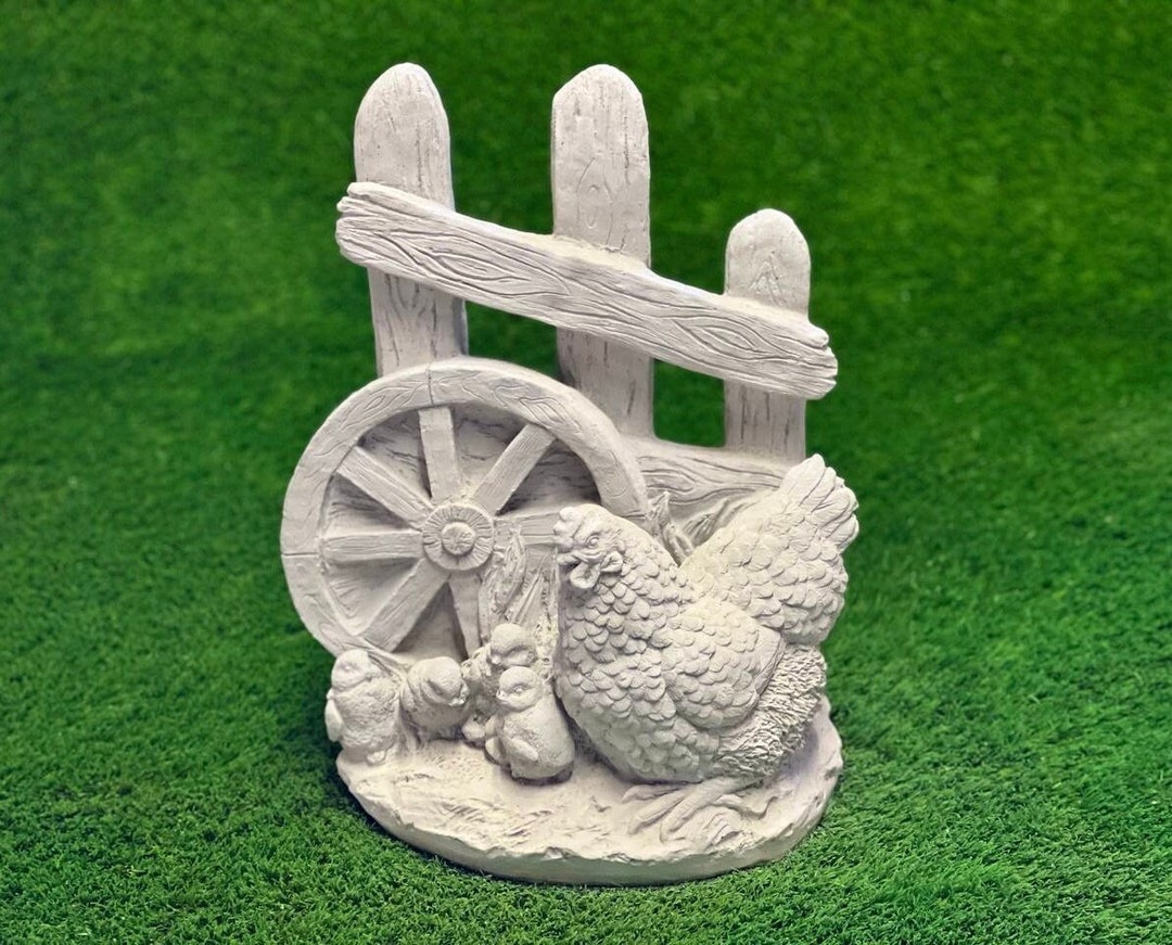 Concrete Farm Chickens Figure Concrete Chicken Mom With Babies Chicks ...