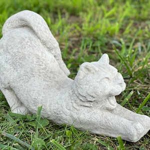 Stretching Cat Statue Concrete Cat Memorial Figurine Gift for Pet ...