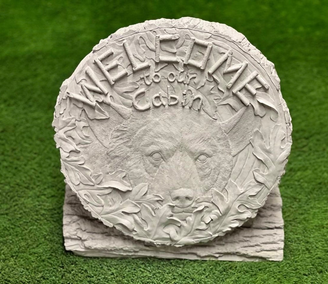 Concrete Welcome to Out Cabin Statue Massive Bear Welcome Figurine ...