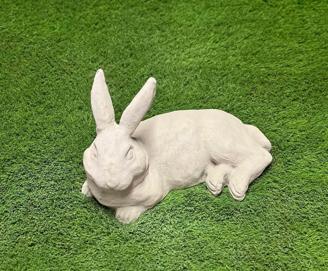 Laying Rabbit Split Ears Statue Concrete Rabbit Figurine Laying Massive ...