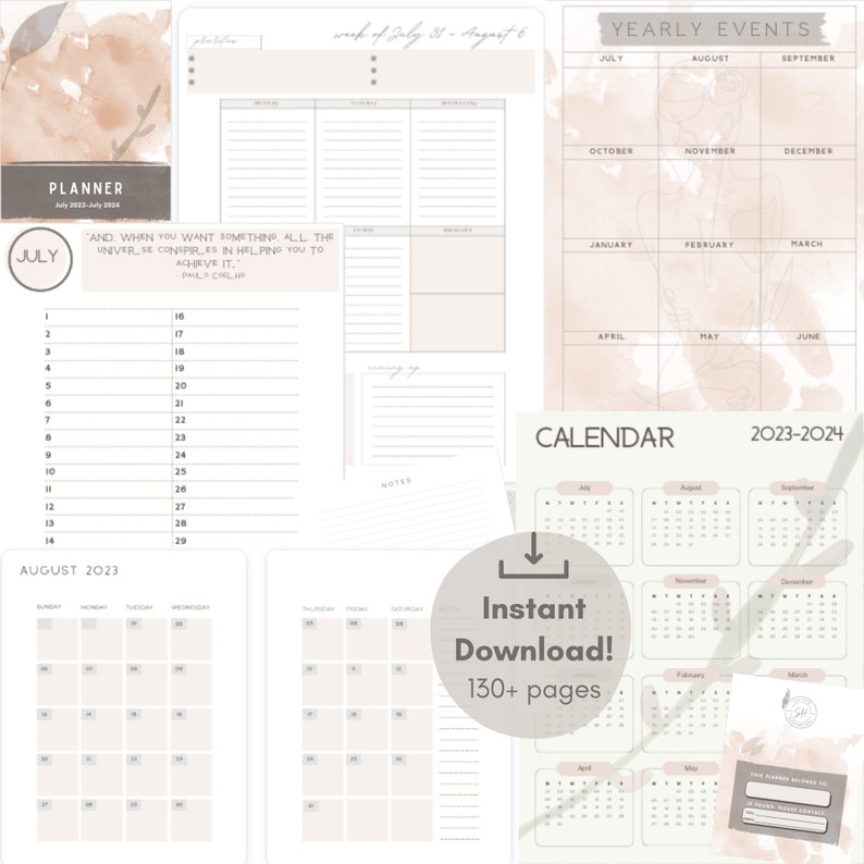 Printable Planner | Simple | 2023-2024 | Monthly Planner | Weekly ...