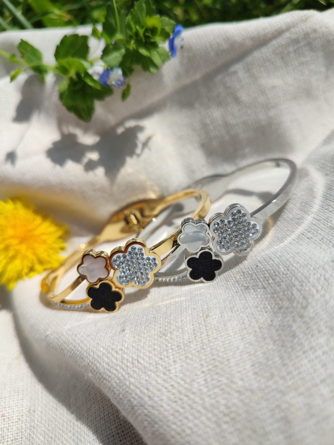 White&black Clover Bangle Four Leaf Clover Jewelry Four Leaf - Etsy