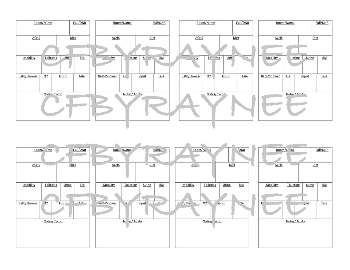 CNA, PCT, PCA, Nursing Student, Report Sheet/brain Sheet for up to 8 ...