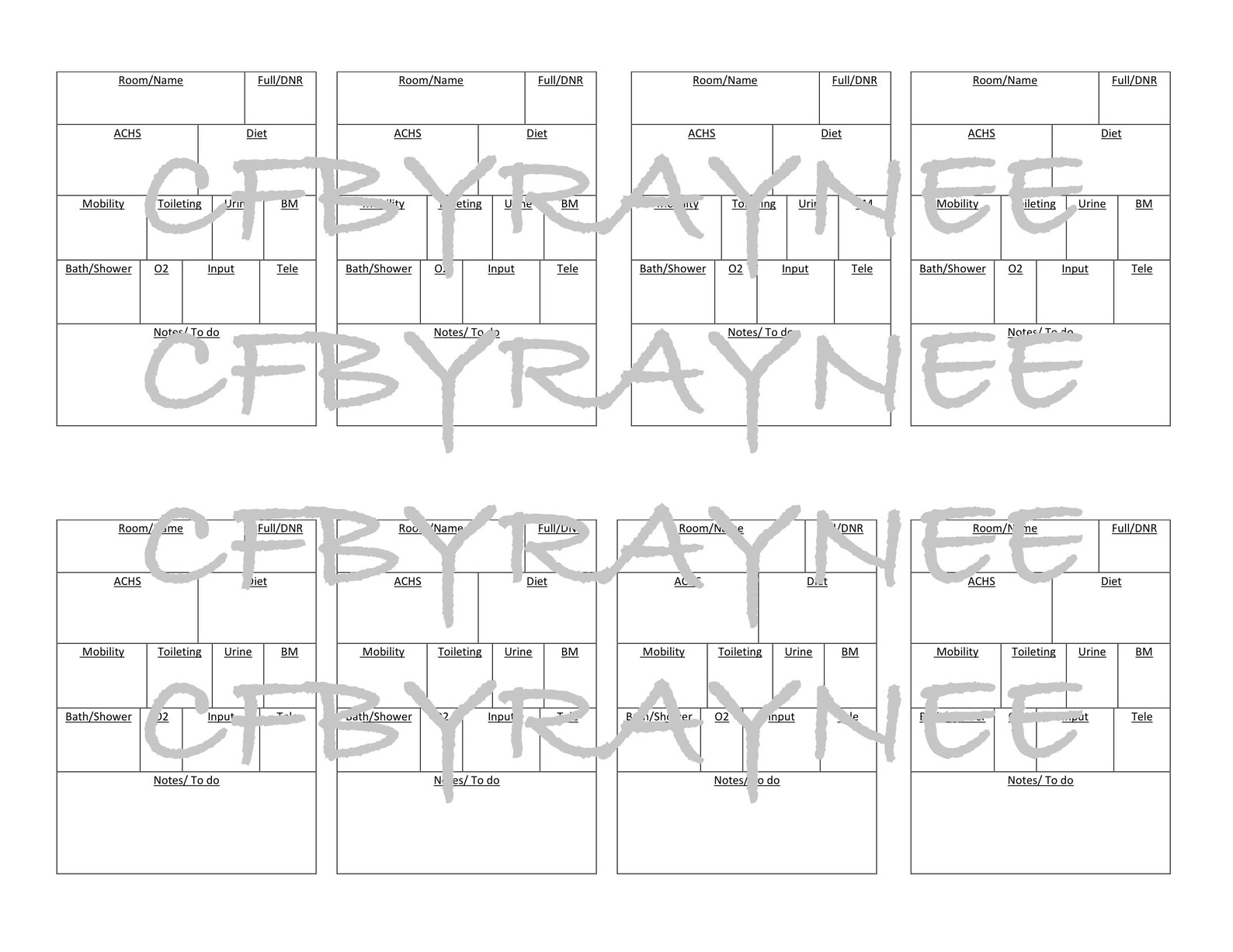 CNA, PCT, PCA, Nursing Student, Report Sheet/brain Sheet for up to 8 ...