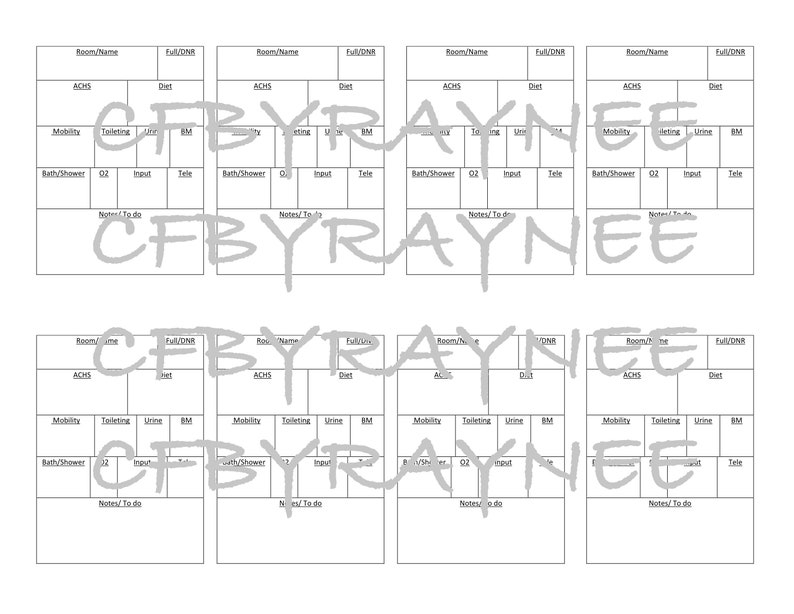 CNA, PCT, PCA, Nursing Student, Report Sheet/brain Sheet for up to 8 ...