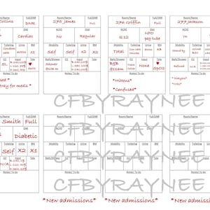 CNA, PCT, PCA, Nursing Student, Report Sheet/brain Sheet for up to 8 ...