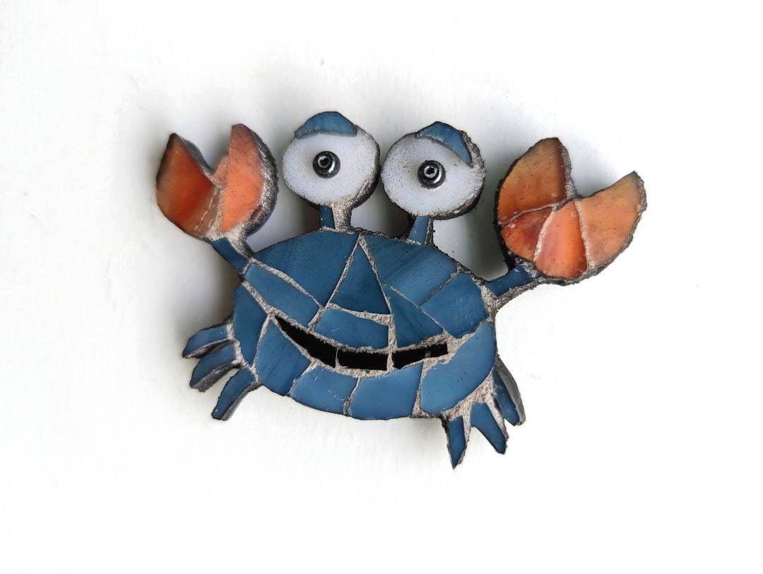 Blue Crab Magnet, Stained Glass Magnet, Hand Made Mosaic, Hostess Gift ...