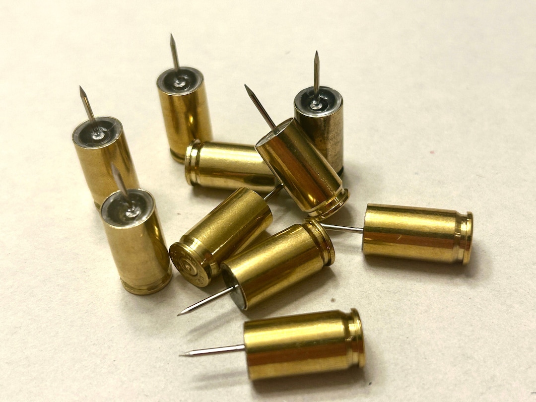 Handmade Once Fired 9MM Bullet Thumb Tacks - Set of 15 / 9MM Bullet ...